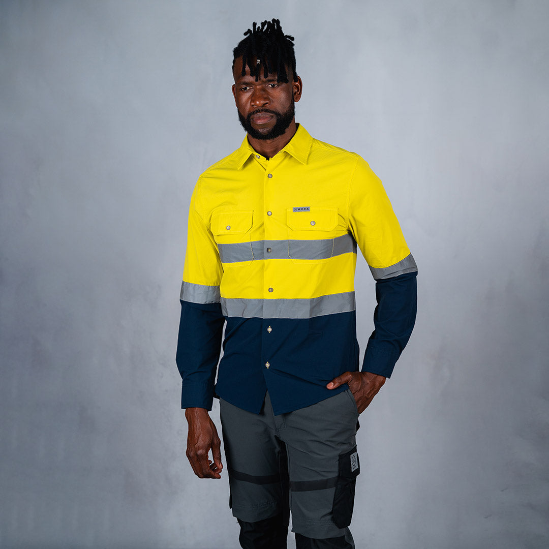 W.O.R.K Ripstop Reflective L/S Shirt Navy & Yellow – Curve Gear