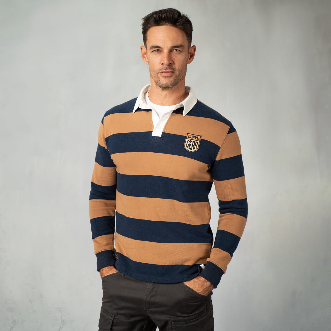 Hero Rugby Polo Shirt Mustard & Navy - Curve Gear